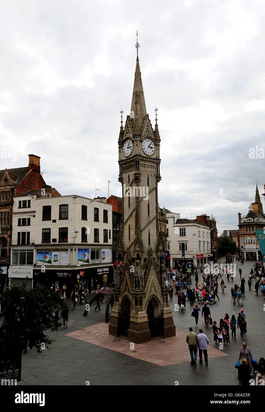 General view of the Haymarket Memorial Clock Tower in Leicester's city ...