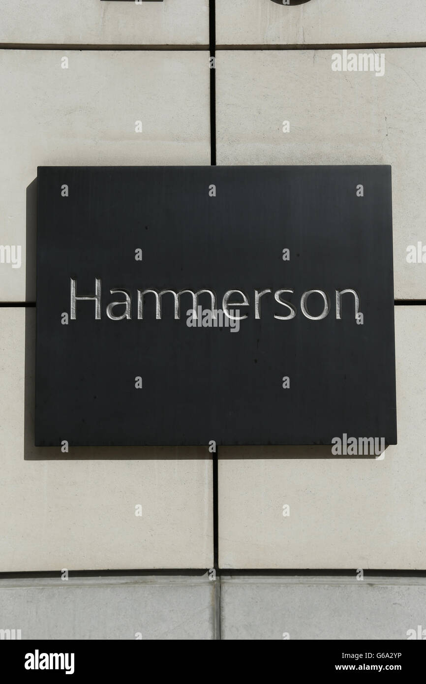 General view sign outside hammersons offices on grosvenor street hi-res ...