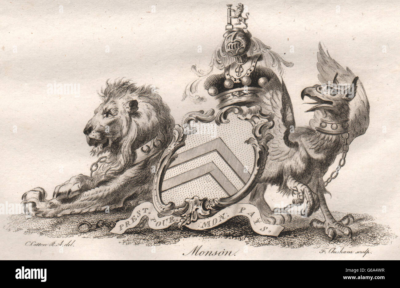 MONSON: Coat of Arms. Heraldry, antique print 1790 Stock Photo - Alamy