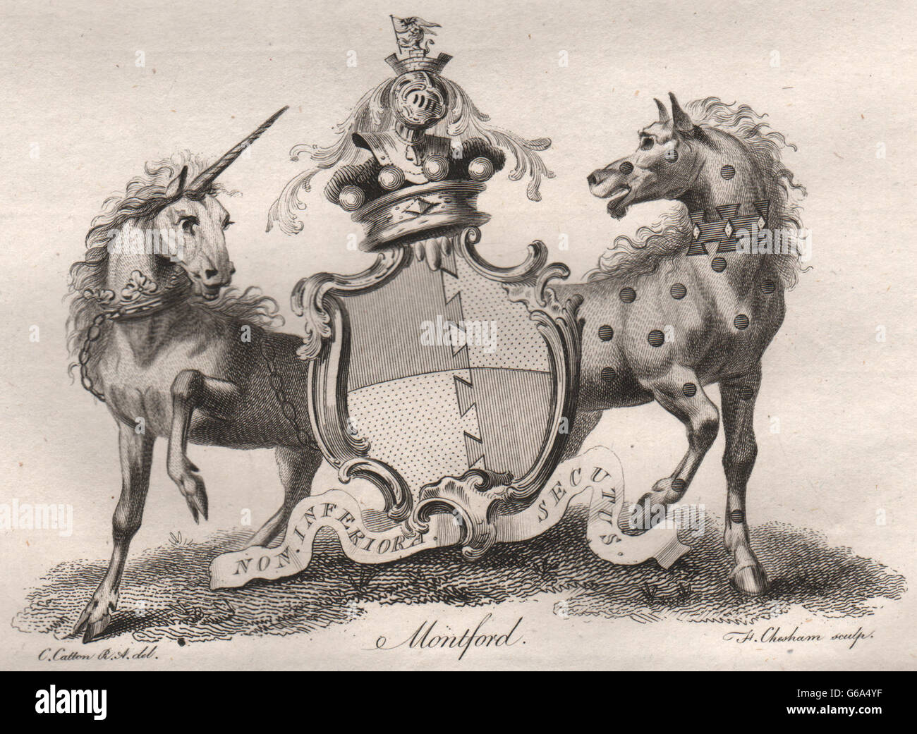 MONTFORD: Coat of Arms. Heraldry, antique print 1790 Stock Photo - Alamy
