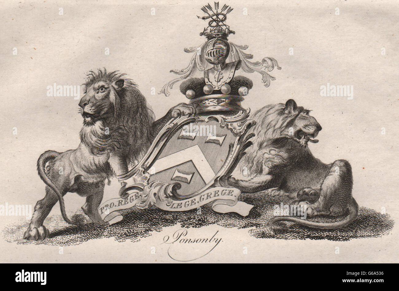 PONSONBY: Coat of Arms. Heraldry, antique print 1790 Stock Photo - Alamy