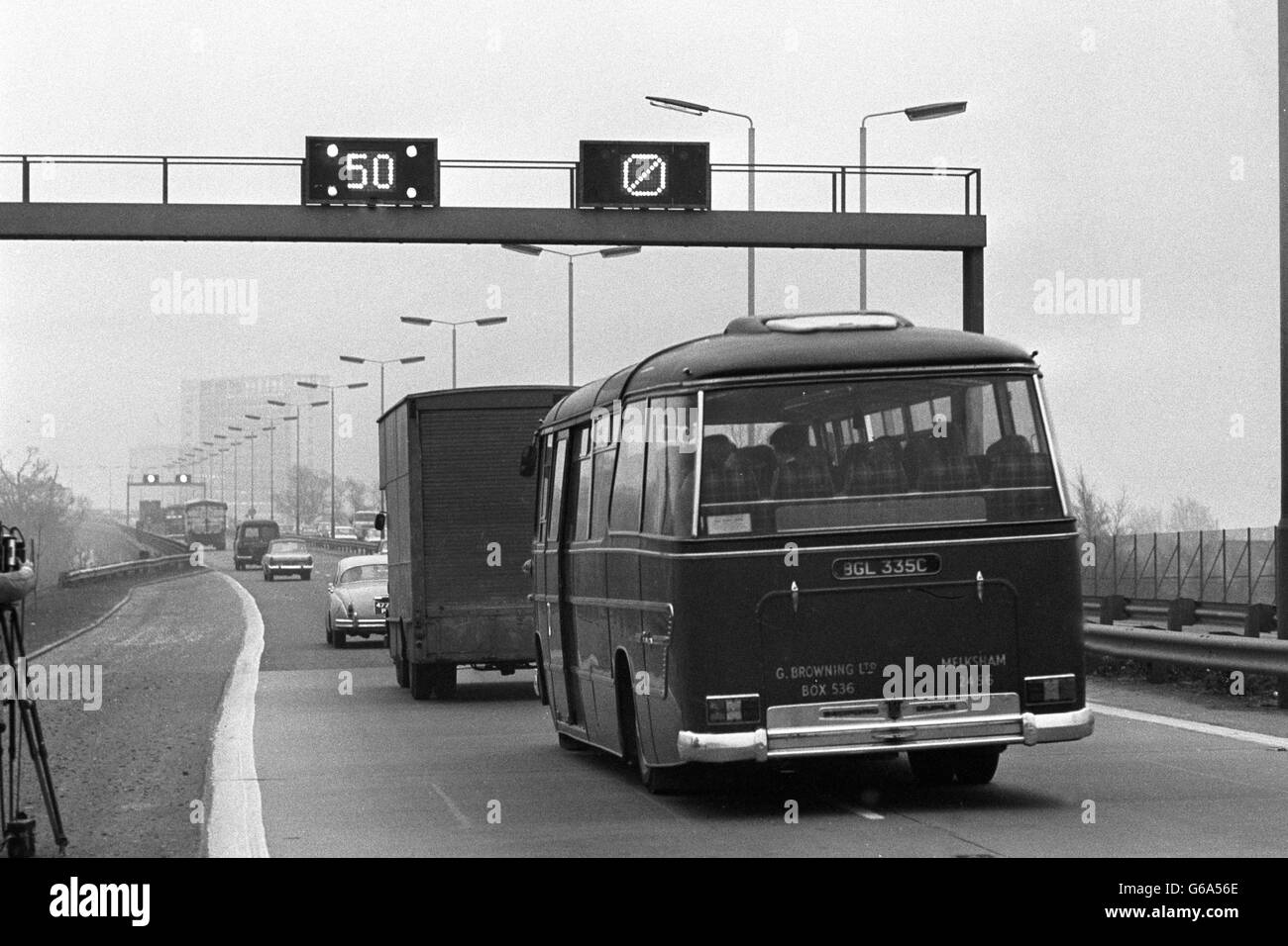 Remote controlled signals. Traffic passes under one of the gantries ...