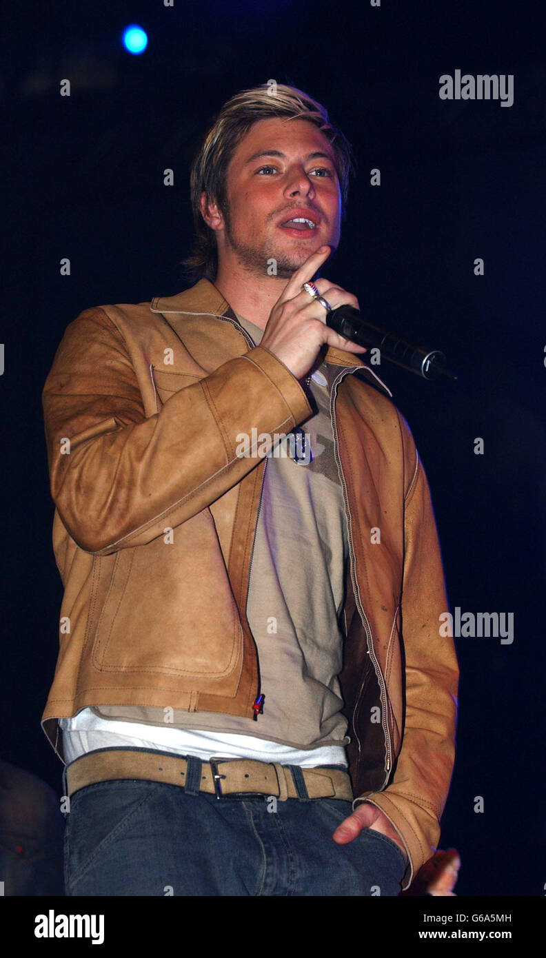 Duncan from boy band Blue performing on stage during the Fox Kids ...