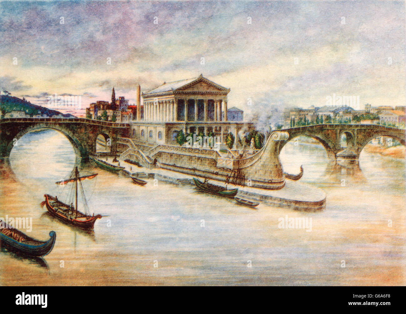 290 BCE BC ROME TEMPLE OF AESCULAPIUS GREEK GOD OF MEDICINE ON ISLAND ...