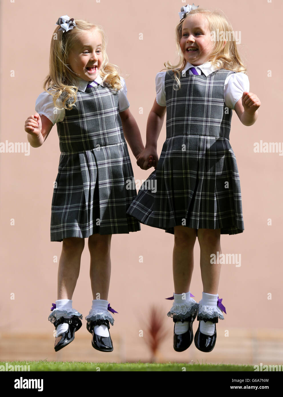 Twins about to start Primary school Stock Photo - Alamy