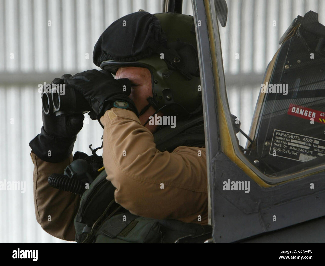 British Royal Air Force Harrier GR7 pilot Flt Lt Pete Keenlyside looks ...