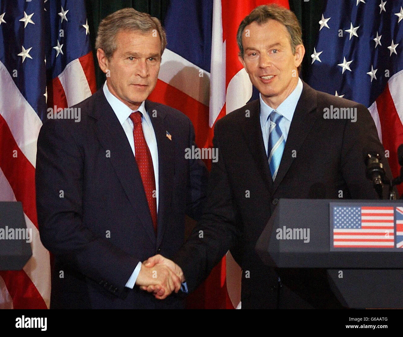 George Bush meets Tony Blair - press conference - Hillsborough Castle ...