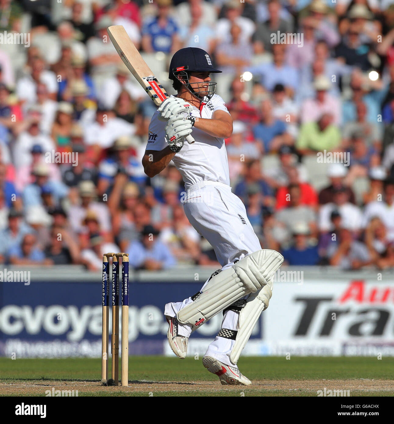 England batsman Alastair Cook scores off Australia's bowler Shane ...