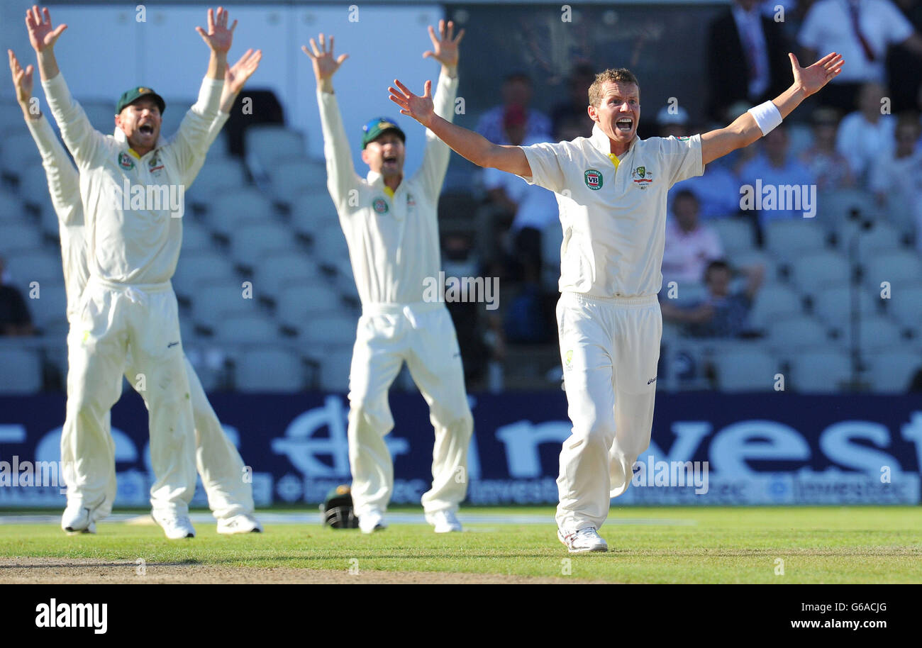 Australia's Peter Siddle (right) celebrates taking the wicket of Tim ...