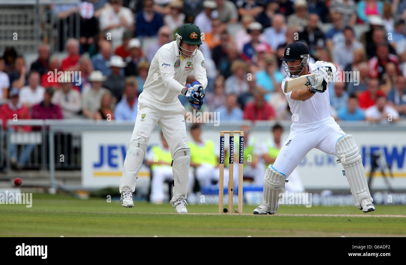England's Matthew Prior scores 4 off Australia's Nathan Lyon during day ...
