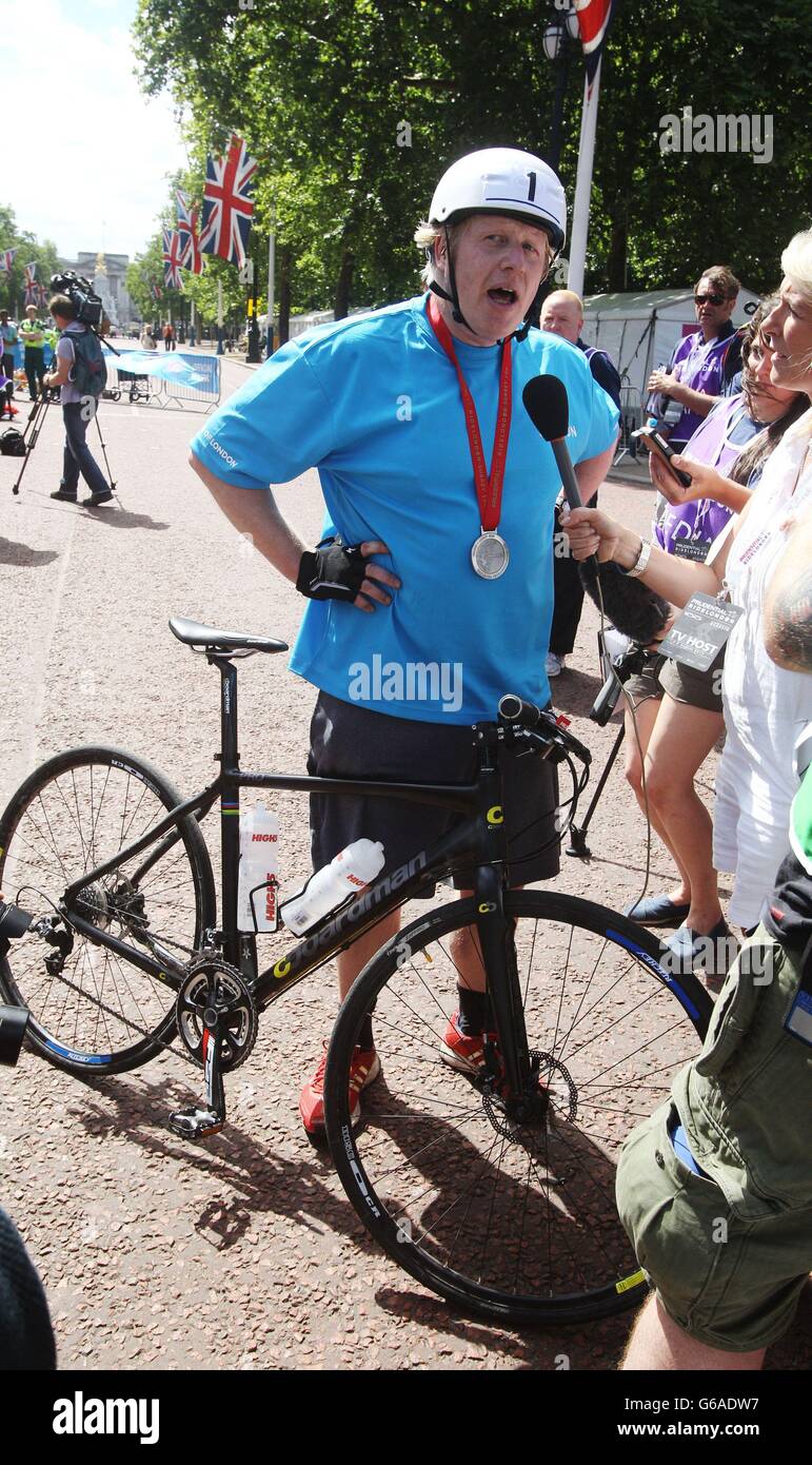 London Mayor Boris Johnson speaks to the media after completing the ...
