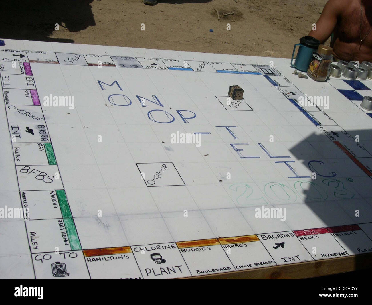 A square from the Monopoly-style games board designed by the soldiers ...