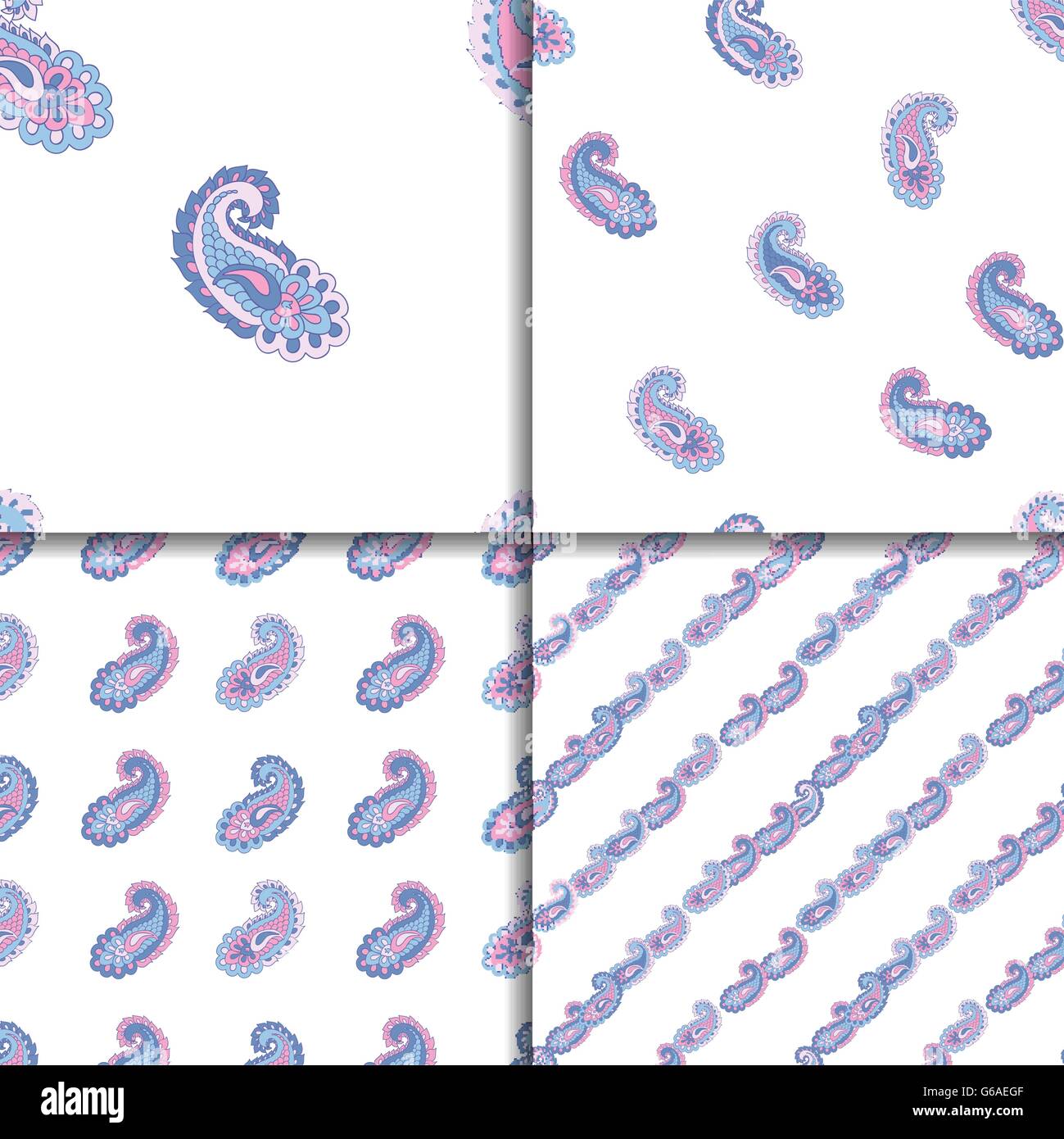 Vector illustration of seamless paisley pattern set Stock Vector Image ...
