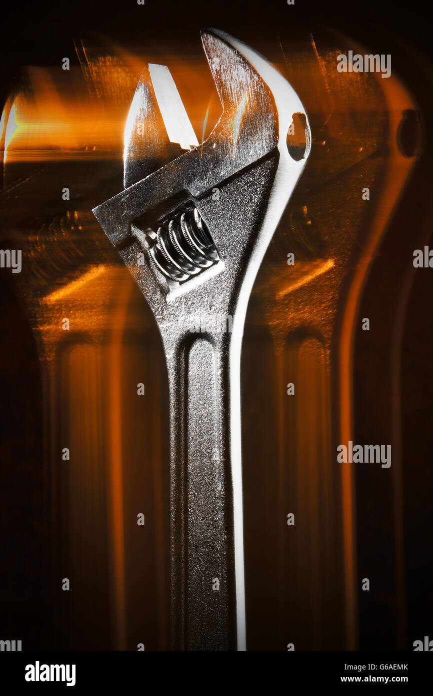 Wrench with reflection and black background. Vertical format Stock ...