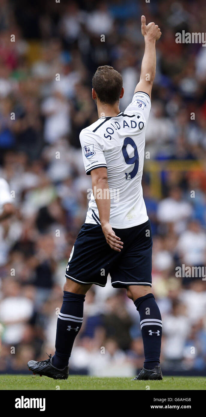 Tottenham's Roberto Soldado celebrates scoring the opening goal from ...