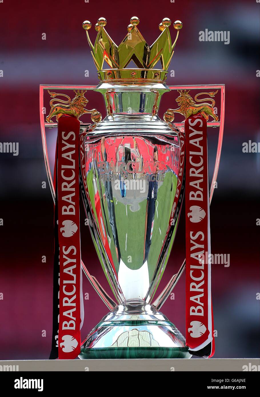 Manchester uniteds premier league trophy on display hi-res stock ...