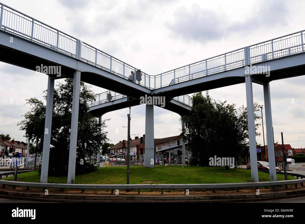 General view of pedestrian bridge in Spider island, Derby Stock Photo ...