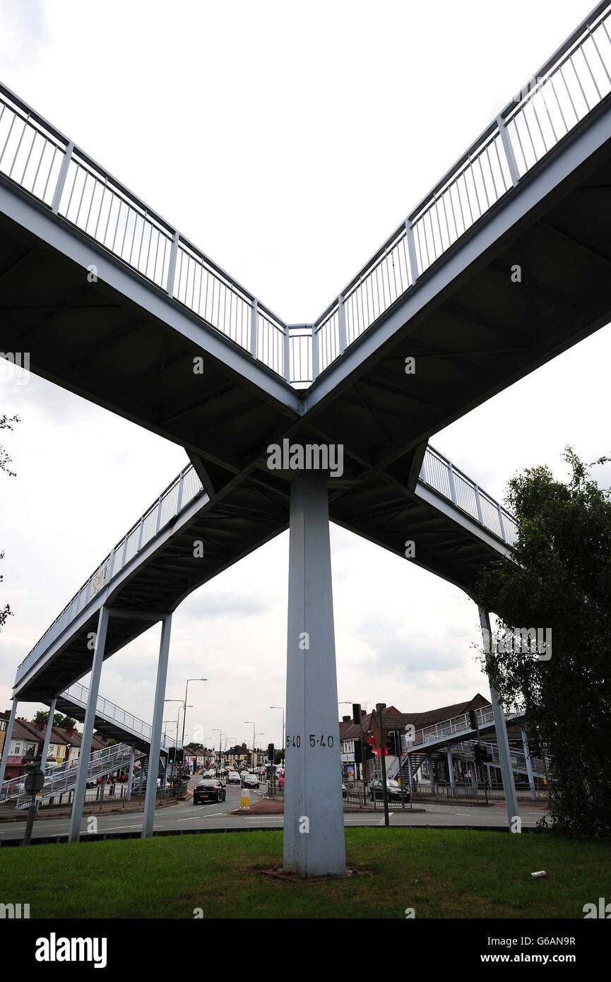 General view of pedestrian bridge in Spider island, Derby Stock Photo ...