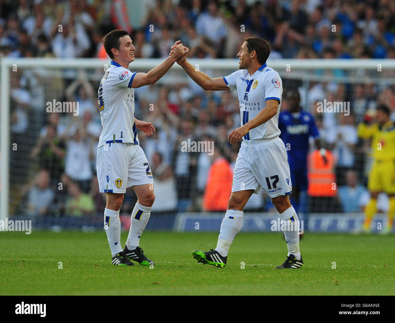 Leeds United's Michael Brown (right) celebrates with Zac Thompson after ...