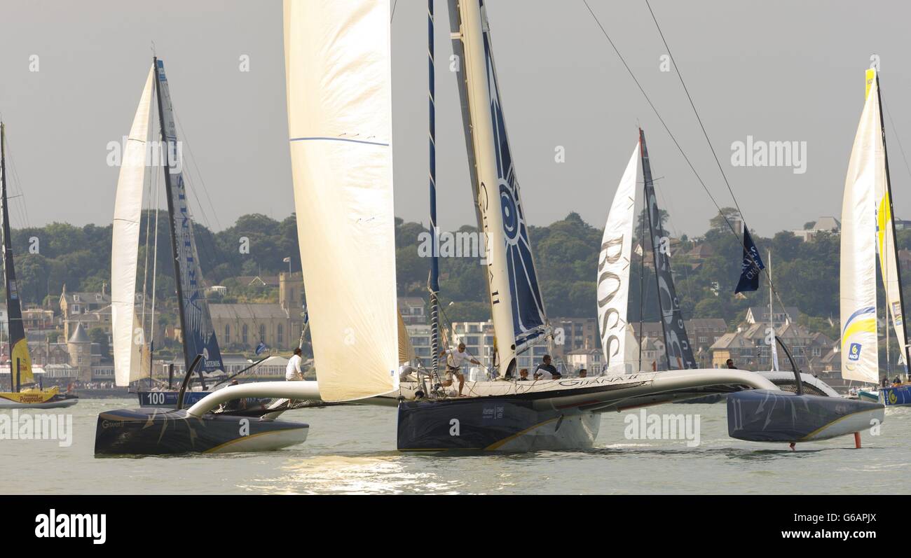 The French MOD 70 trimaran Edmond de Rothschild lines up with the Open ...