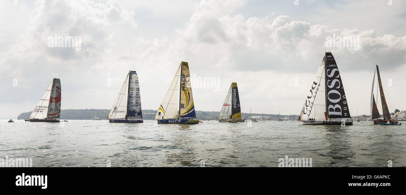 The Open 60 yachts line up for start of the Artemis Challenge at ...