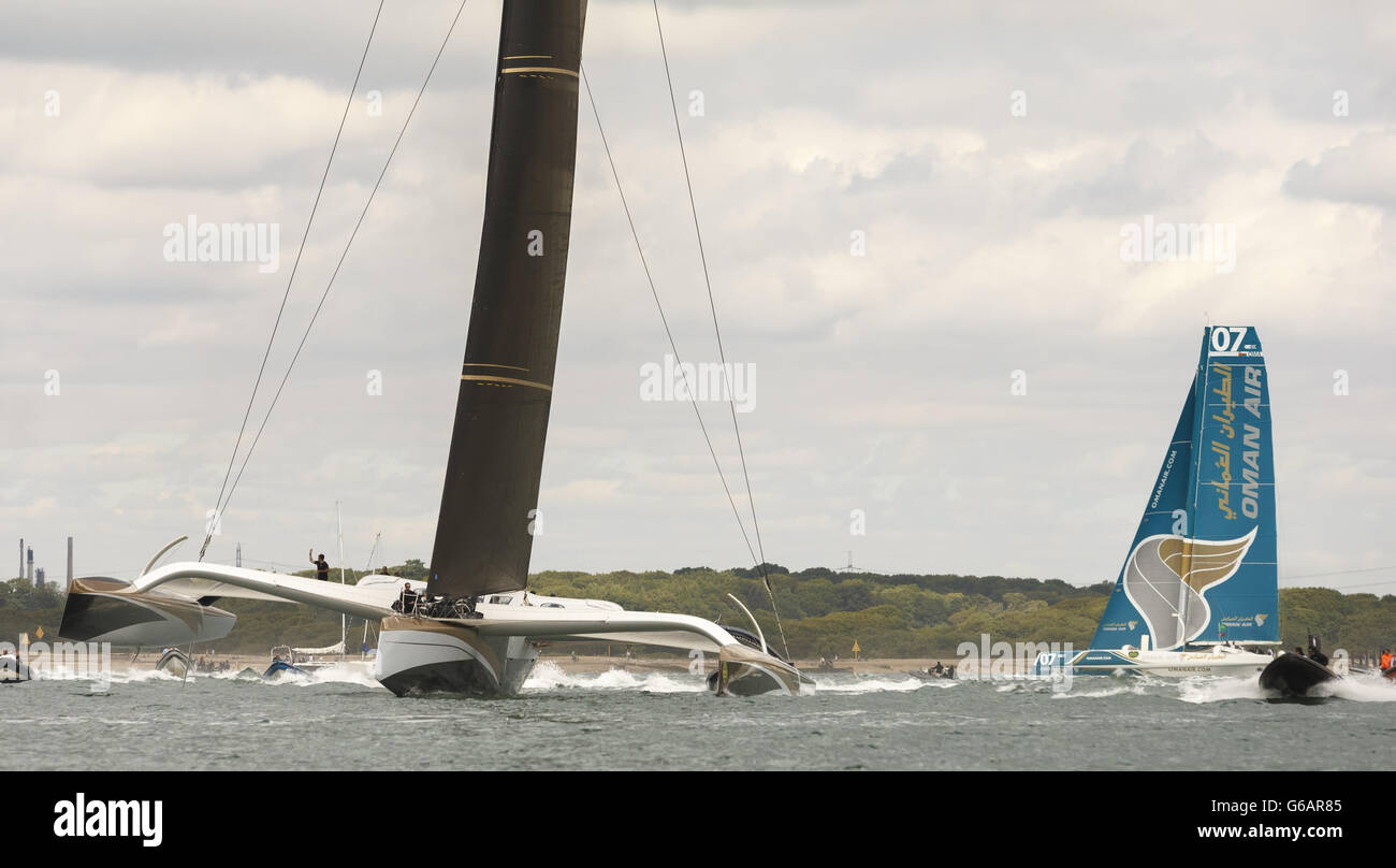 Dona Bertarelli's 140 foot long trimaran Spindrift 2 heads down the ...