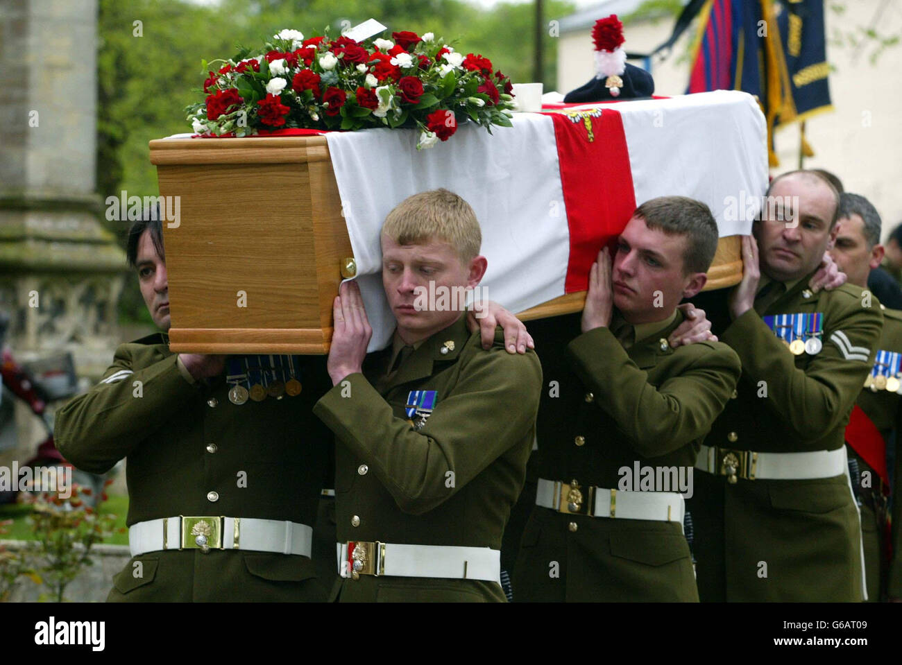 The Coffin of the youngest victim of the war Kelan Turrington, 18, of the 1st Battalion Royal ...