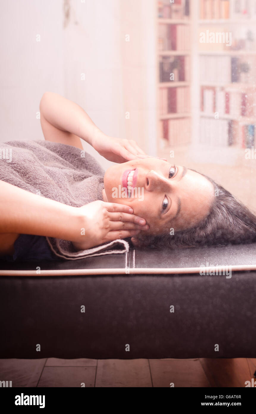 Blurred photograph because of water treatment, face skin health and ...