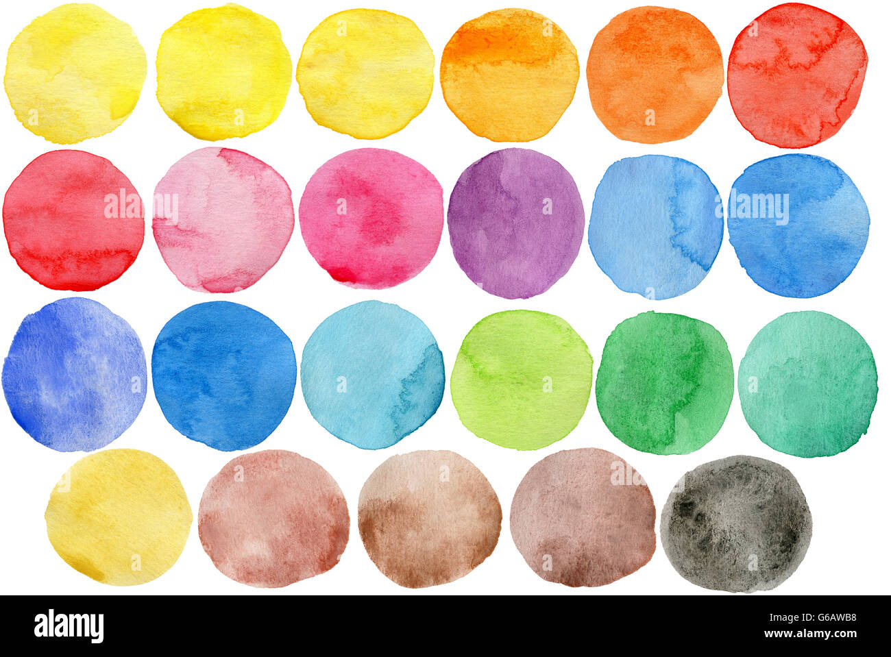 Watercolor hand painted circle shape design elements cutout on white ...