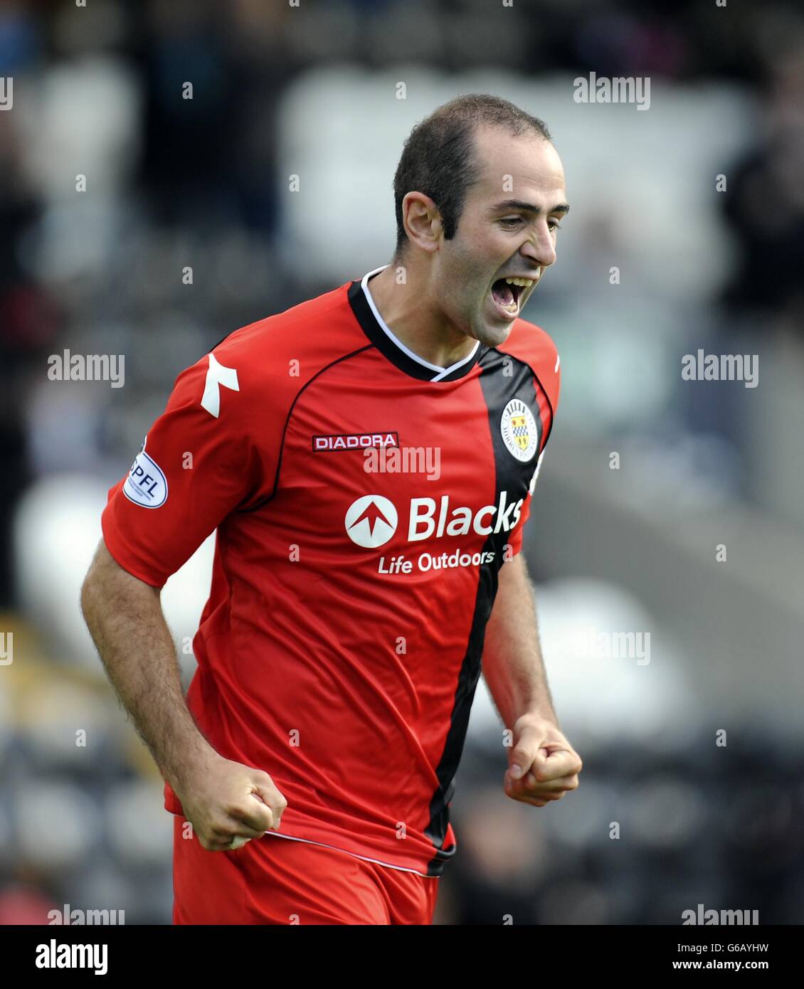 Gary Harkins celebrates after equalising for St Mirren during the SPL ...