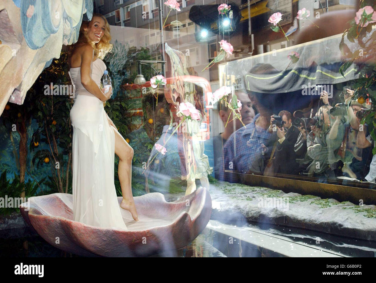 Model Jerry Hall launches 'Heaven by Evian' in the window of Selfridges ...