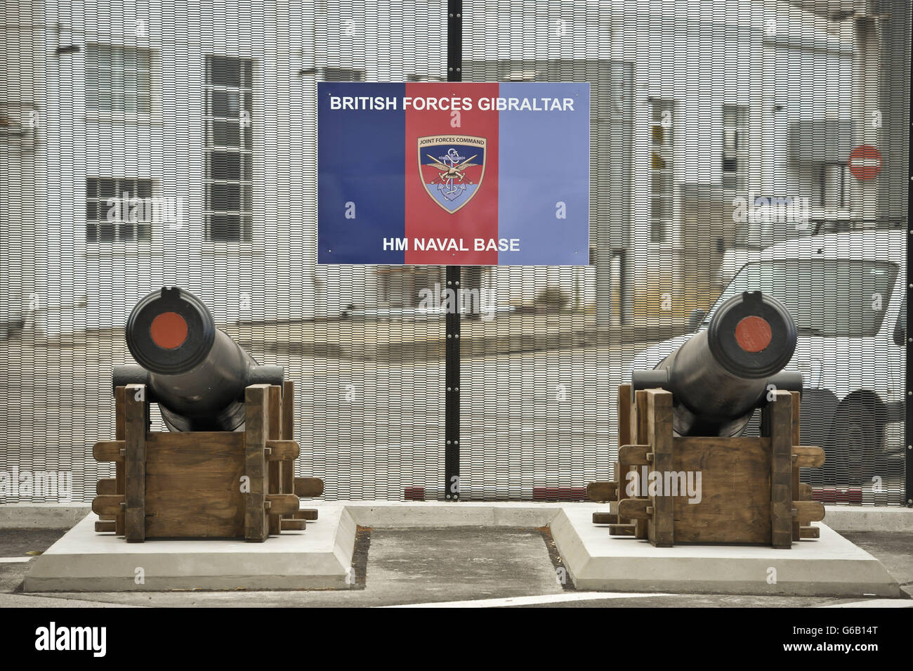 The signage outside the entrance to British Forces Gibraltar HM Naval ...