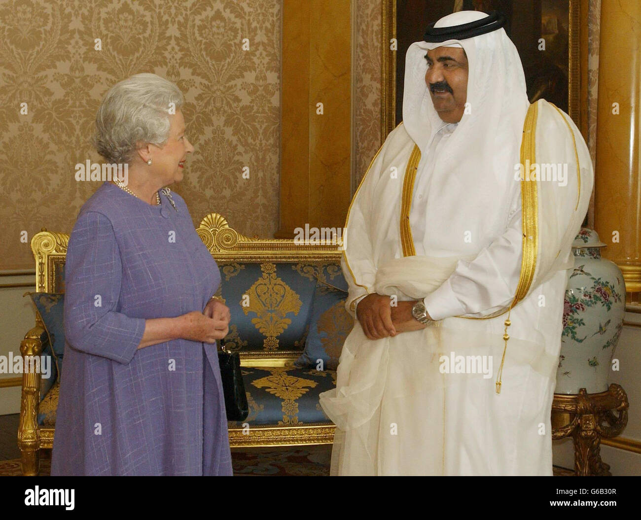 Britain's Queen Elizabeth II receives the Amir of Qatar, Shaikh Hamad ...