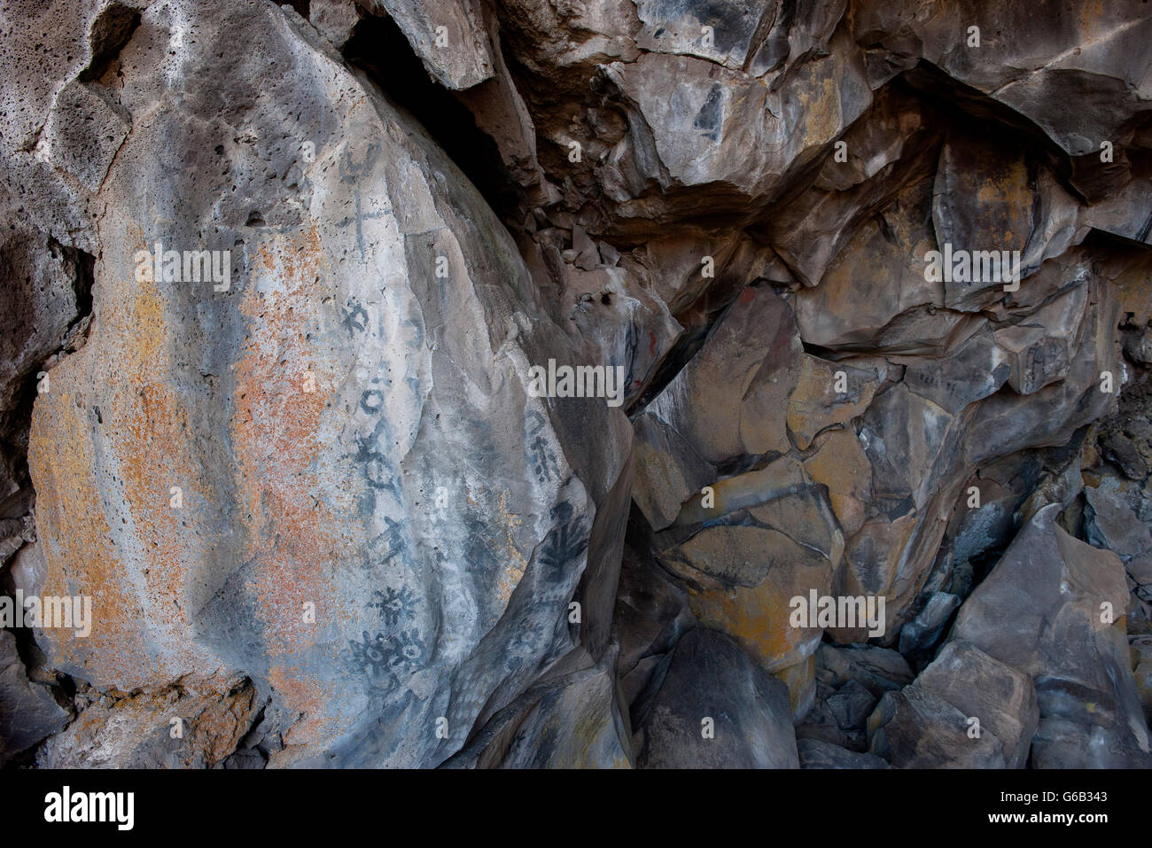Cave paintings in lava tube cave, Lava Beds National Monument ...