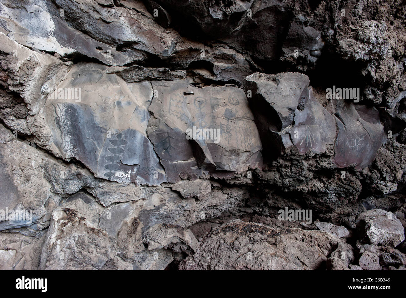 Cave paintings, Lava Beds National Monument, California, USA Stock ...