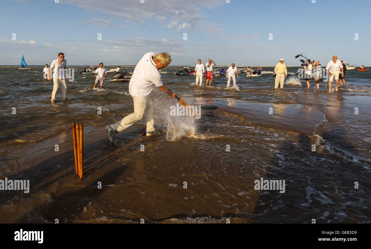 Action during the annual Bramble Bank cricket match which takes place ...