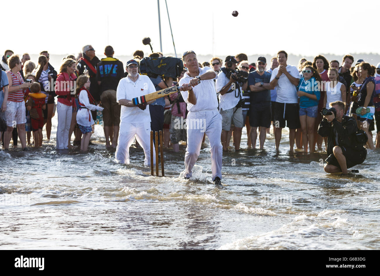 Action during the annual Bramble Bank cricket match which takes place ...