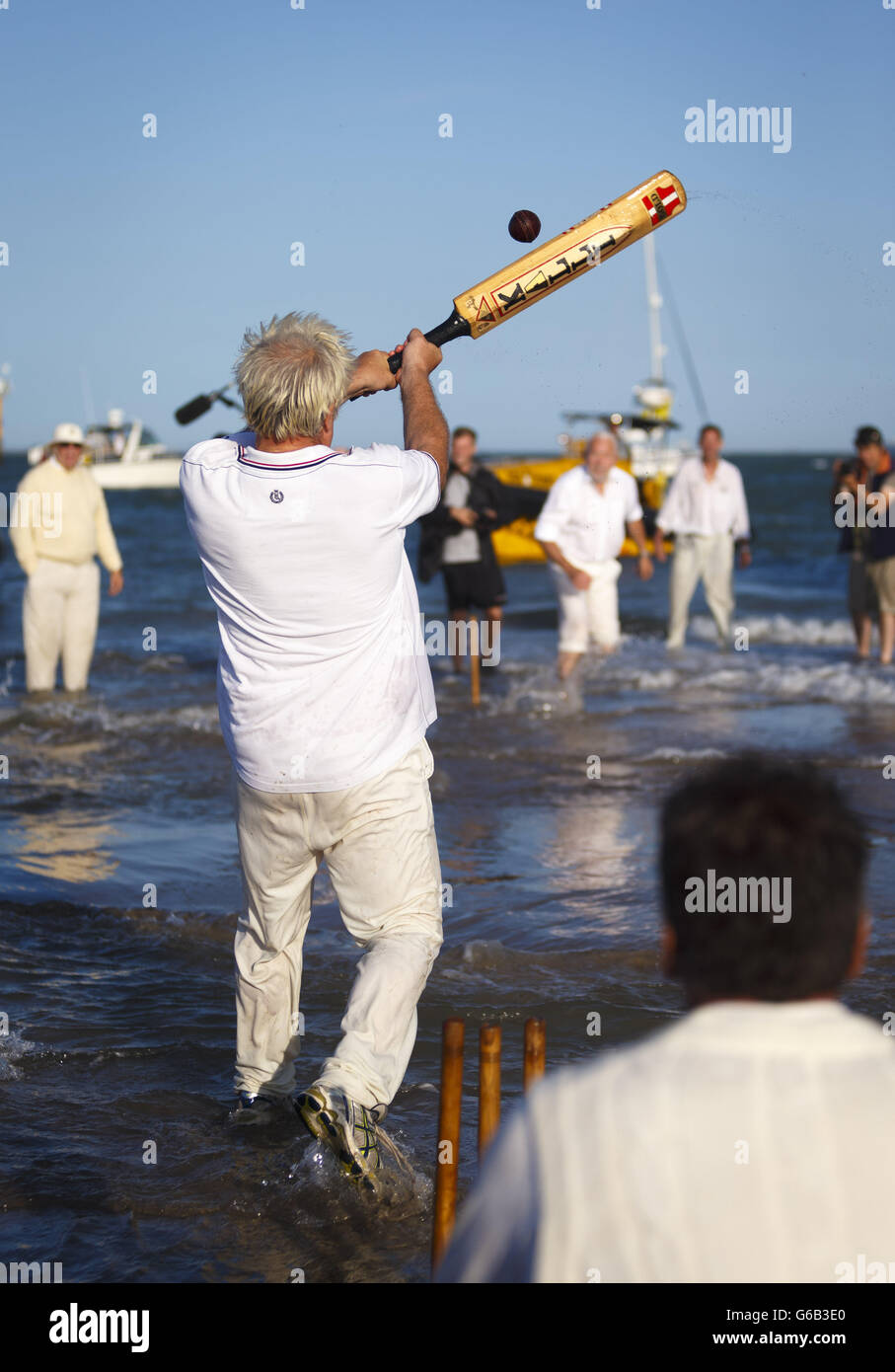 Action during the annual Bramble Bank cricket match which takes place ...