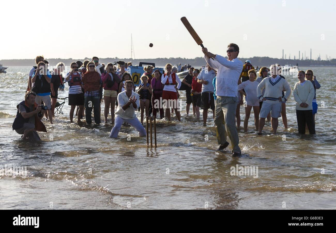 Action during the annual Bramble Bank cricket match which takes place ...
