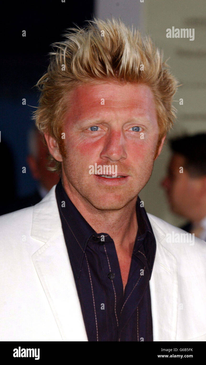 Tennis smiling white suit striped shirt head shoulders boris becker hi ...