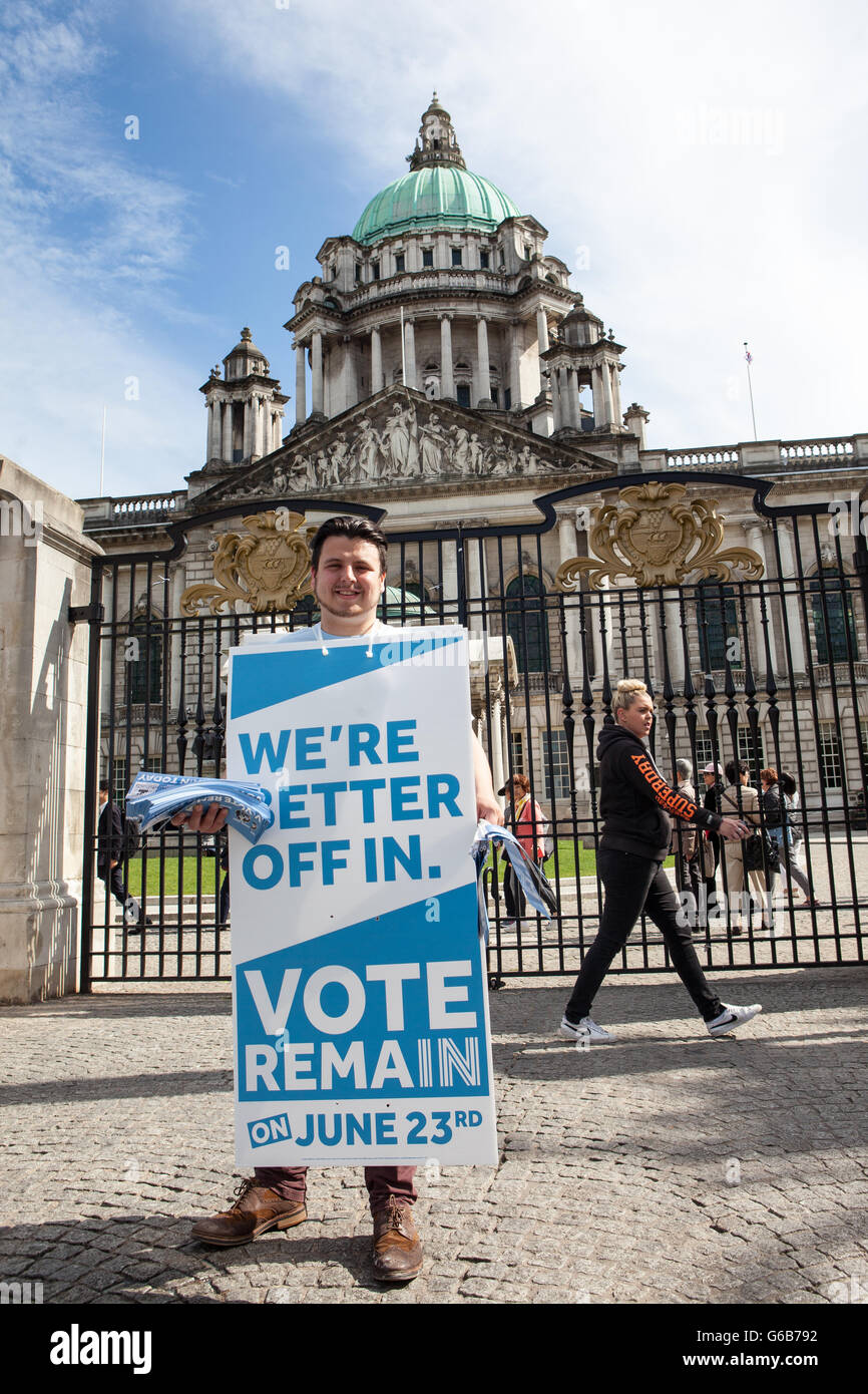 Belfast, UK. 23rd June, 2016. The Remain campaign handing out Leaflets ...