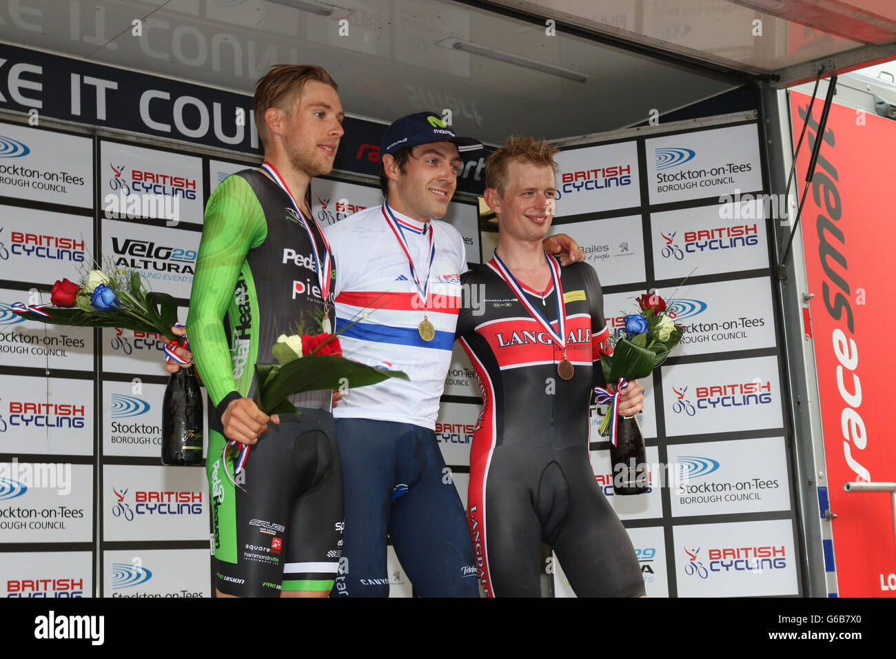 Stockton, UK. 23rd June, 2016. Alex Dowsett (Team Movistar) takes first ...
