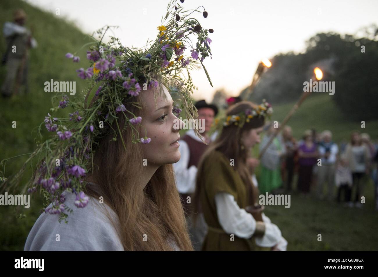 Kernave, Lithuania. 23rd June, 2016. A woman attends celebrations of ...