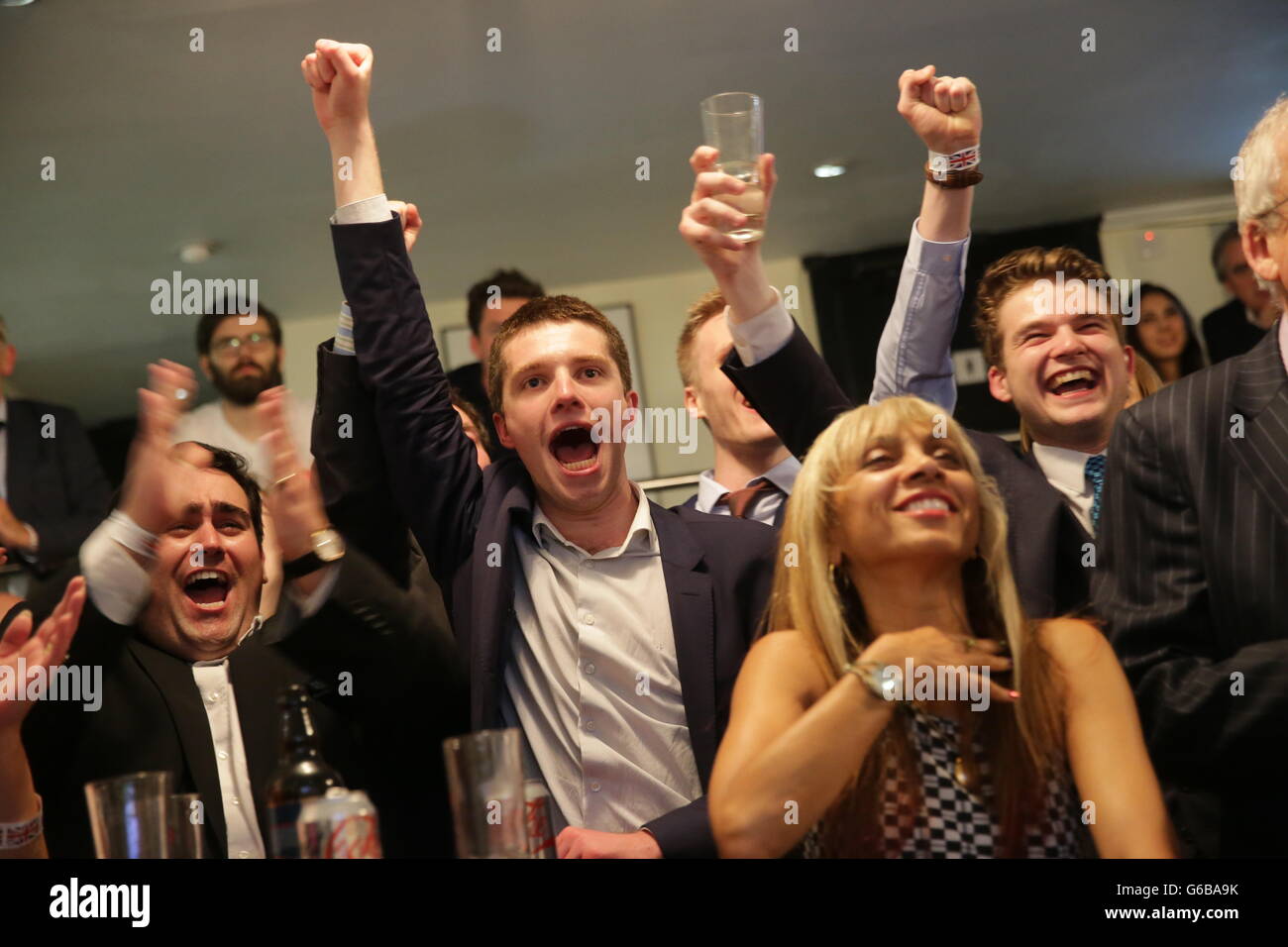 London, Britain. 24th June, 2016. Supporters of the Leave campaign ...