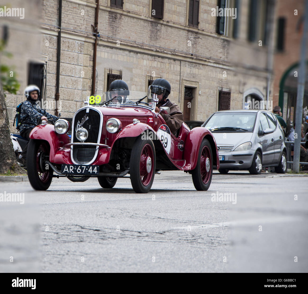 FANO, ITALY - MAY 16: unidentified crew on an old racing car in rally ...