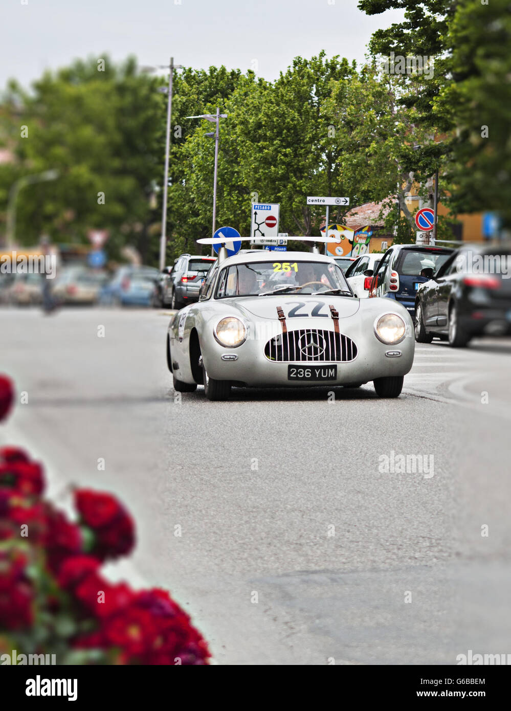 FANO, ITALY - MAY 16: unidentified crew on an old racing car in rally ...