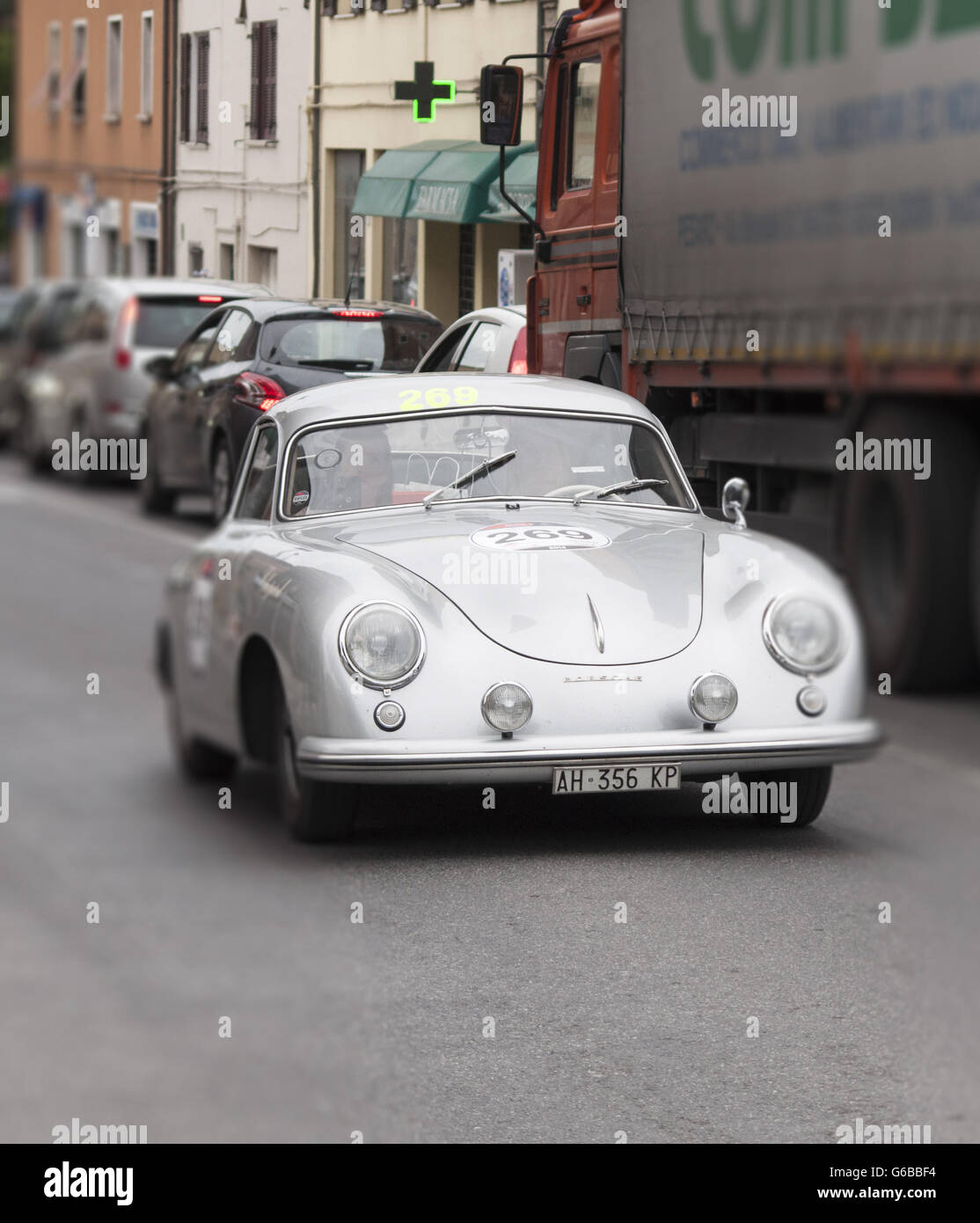 FANO, ITALY - MAY 16: Porsche old racing car in rally Mille Miglia 201 ...