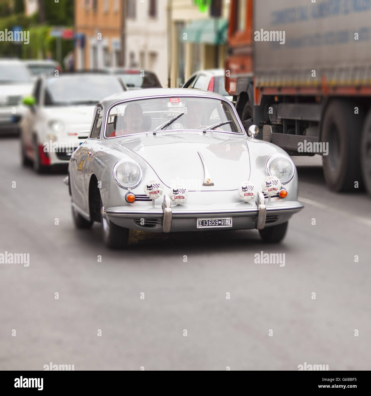 FANO, ITALY - MAY 16: Porsche old racing car in rally Mille Miglia 201 ...