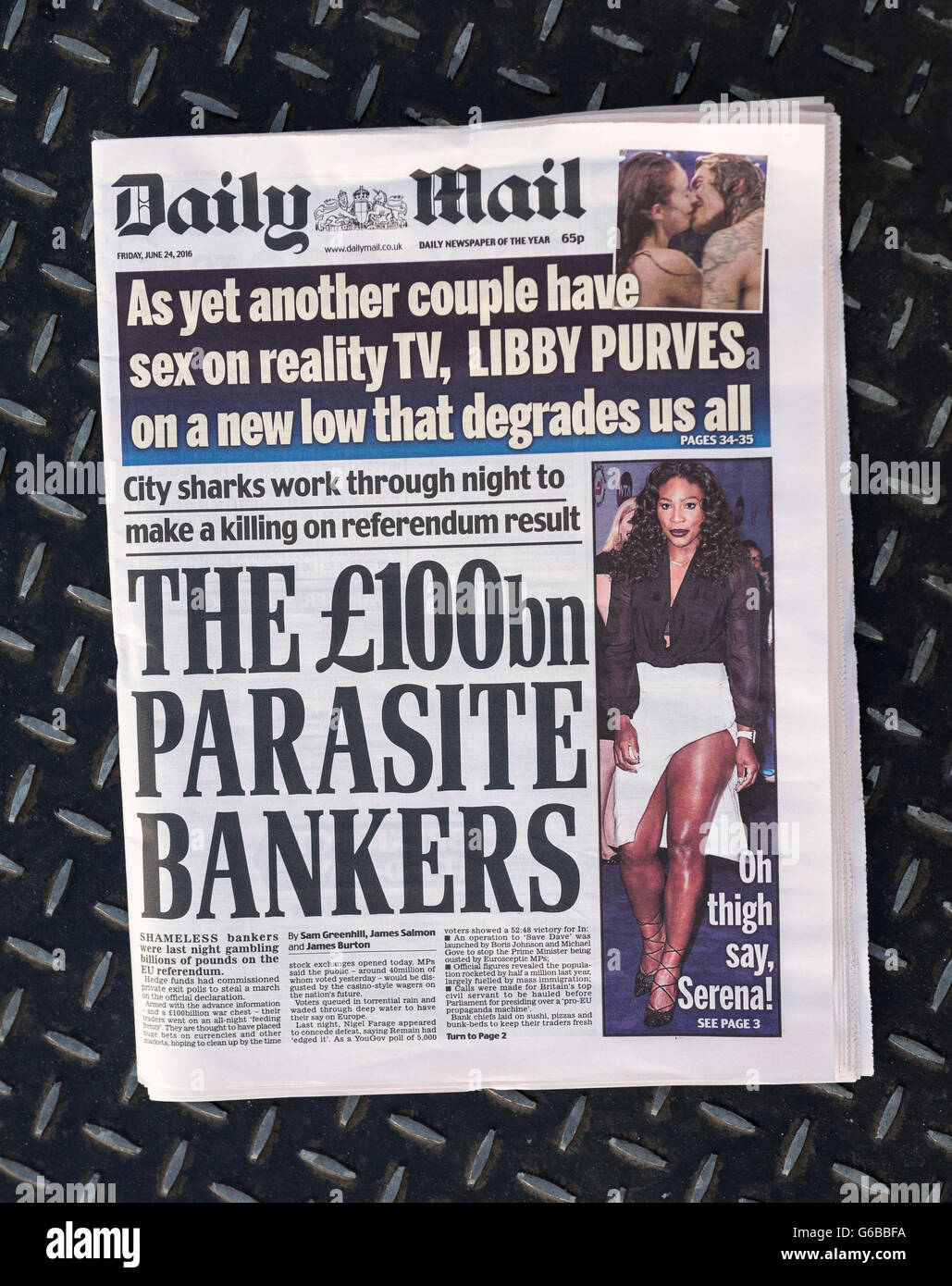 British newspaper Daily Mail front page on the day after the EU ...
