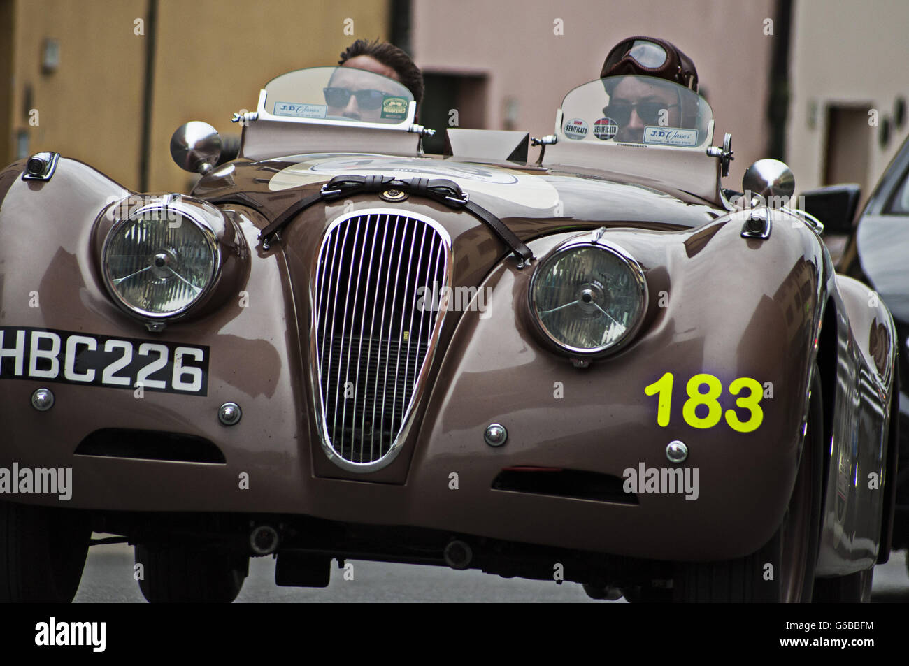 FANO, ITALY - MAY 16: unidentified crew on an old racing car in rally ...